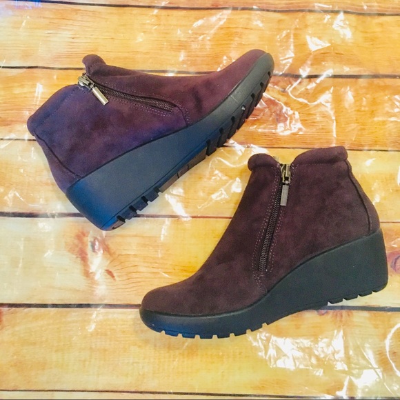 Basic Editions | Shoes | Like New Faux Suede Brown Wedge Ankle Booties ...